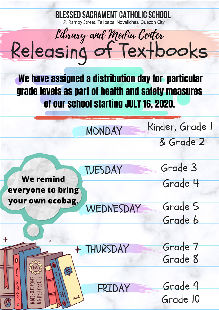 Blessed Sacrament Catholic School | Advisories | RELEASING OF TEXTBOOKS ...